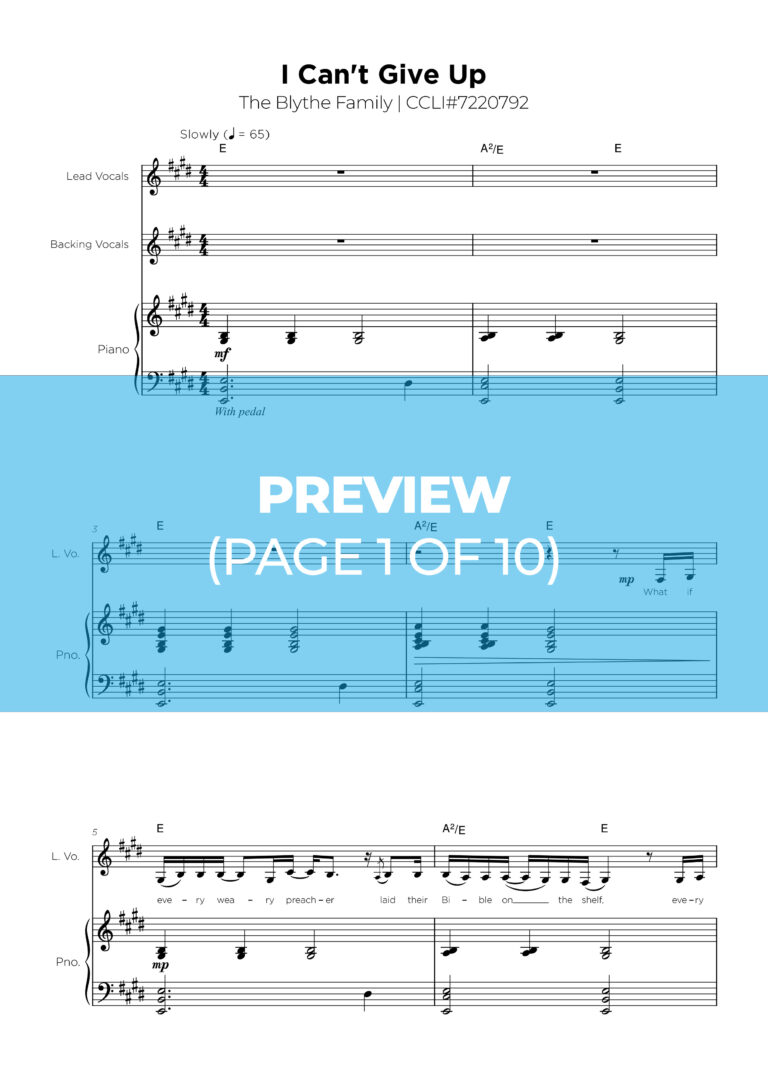 I Can't Give Up - Sheet Music - The Blythe Family