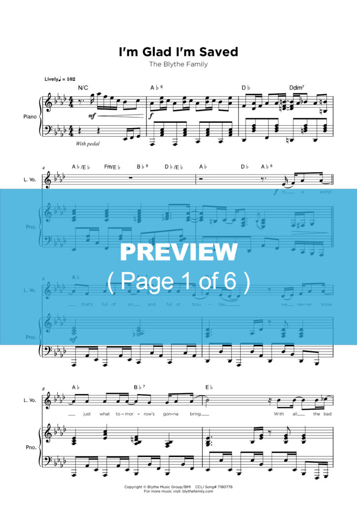 I'm Glad I'm Saved - Sheet Music - The Blythe Family