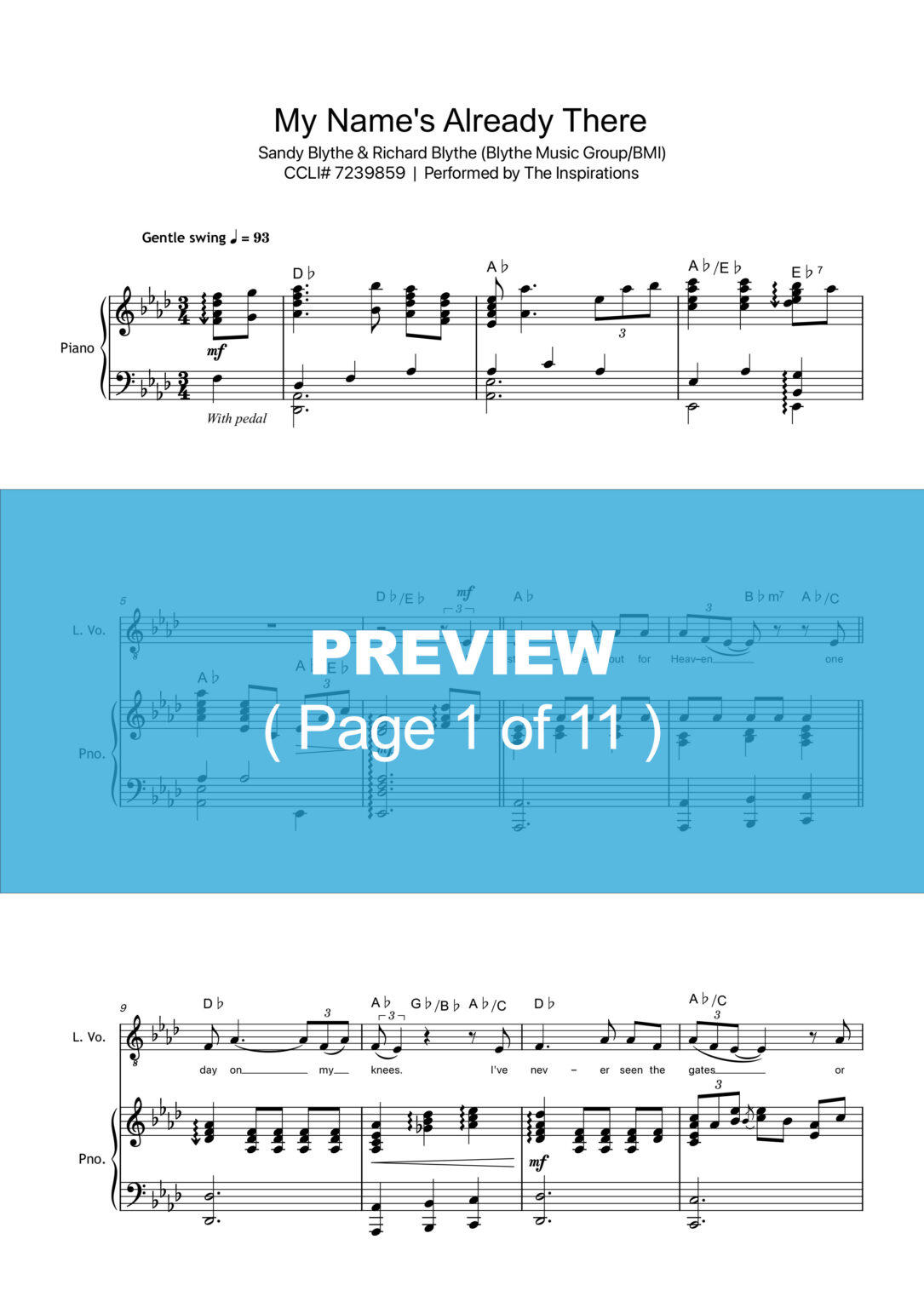 My Name's Already There - Sheet Music - The Blythe Family