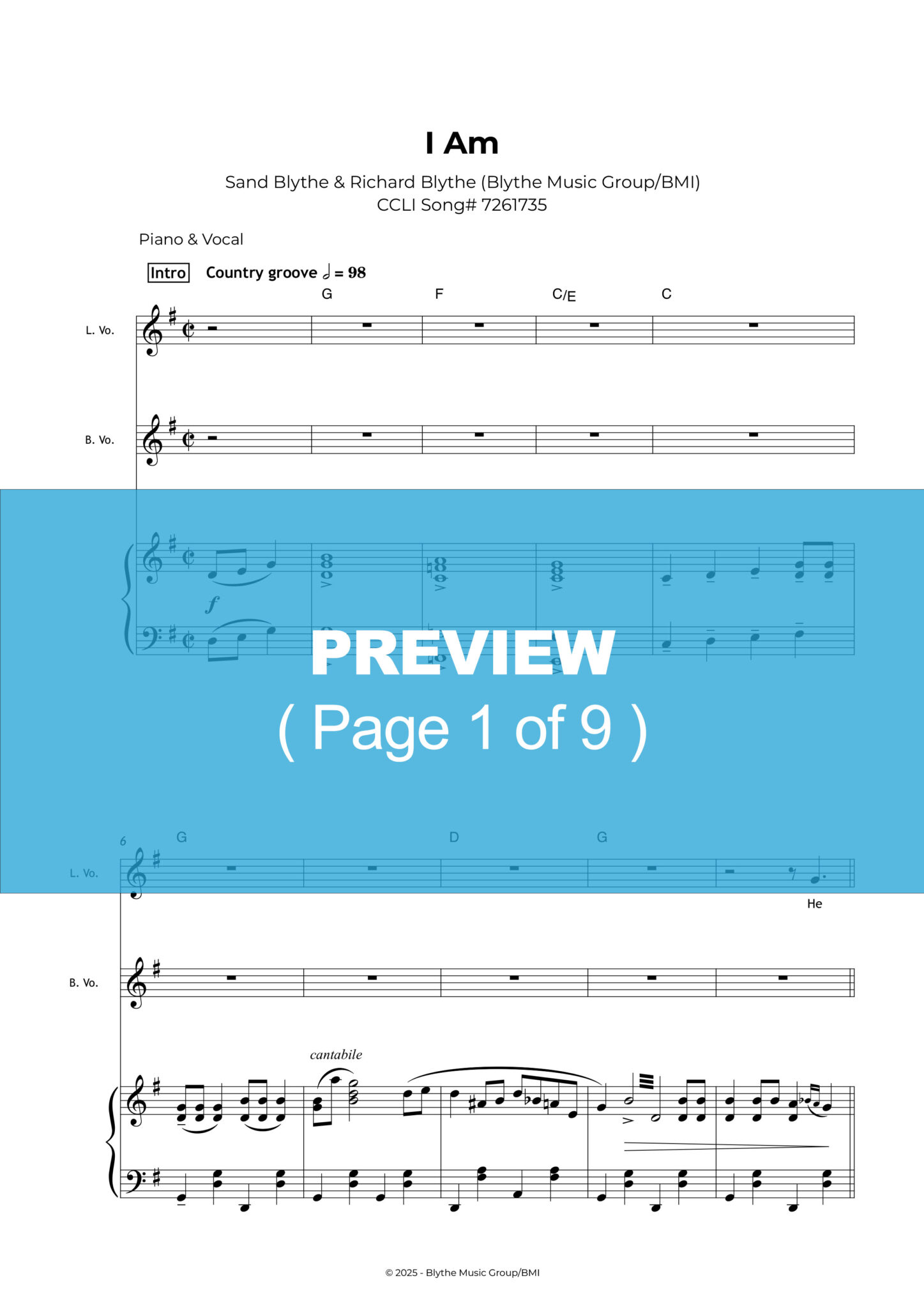 I Am - Sheet Music - The Blythe Family